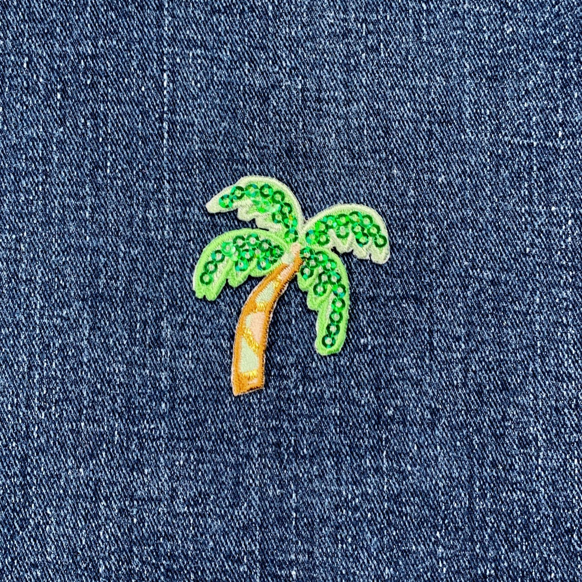 Sequin Palm Tree Applique Patch - Embroidered Beach Badge 1.75" (iron ...