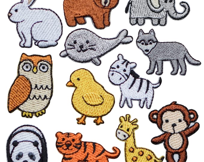 Mini Animal Applique Patch Set Cute Creatures, Zookeeper Badges 12-pack ...