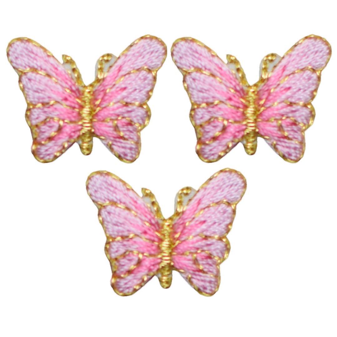 Mini Butterfly Applique Patch - Pink & Gold Insect 3/4" (3-pack, Iron ...