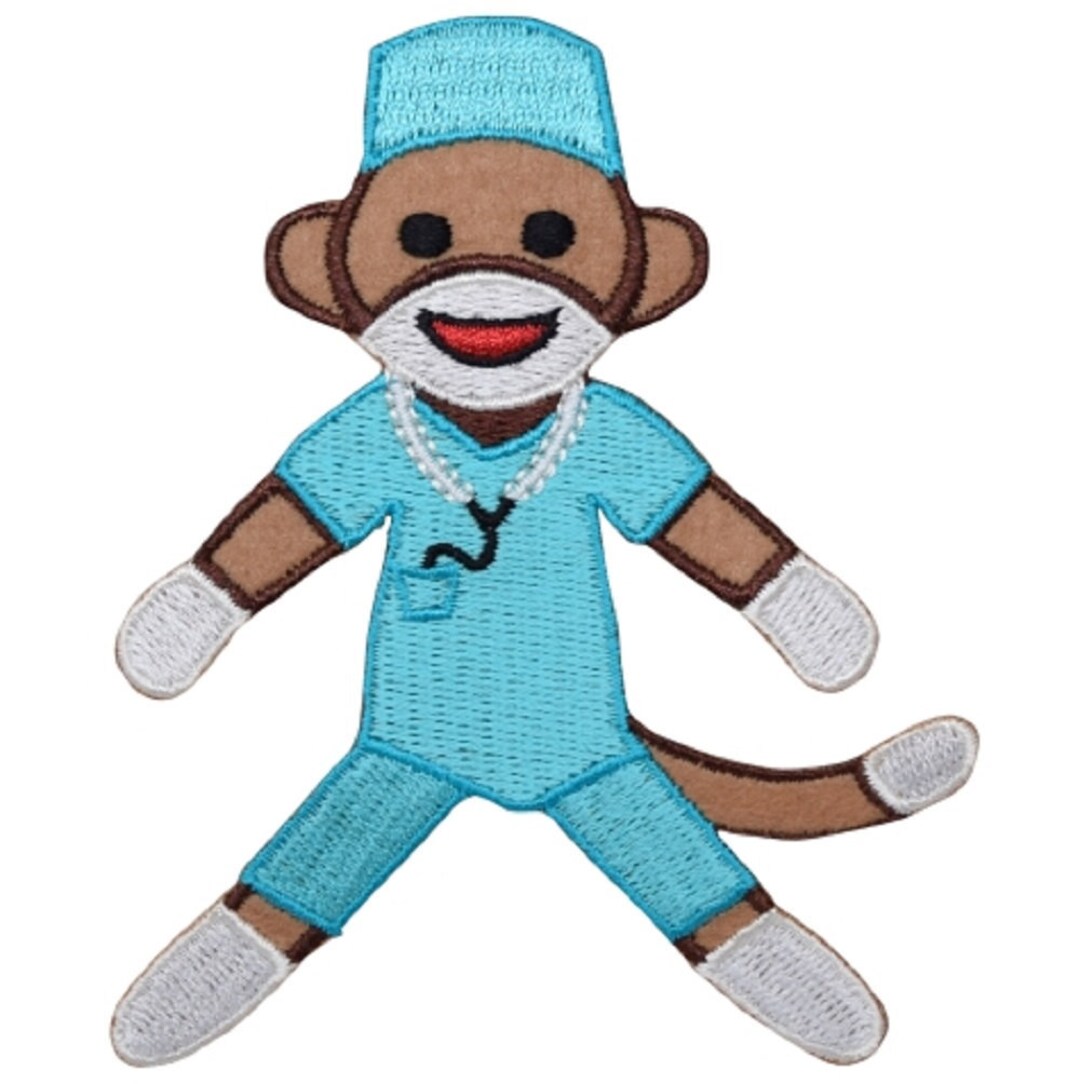 Large Medical Monkey Applique Patch Sock Monkey Doctor Surgeon ...