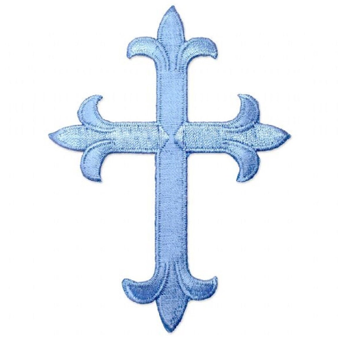 Large Cross Applique Patch - Sky Blue, Christian, Jesus Badge 4" (iron ...