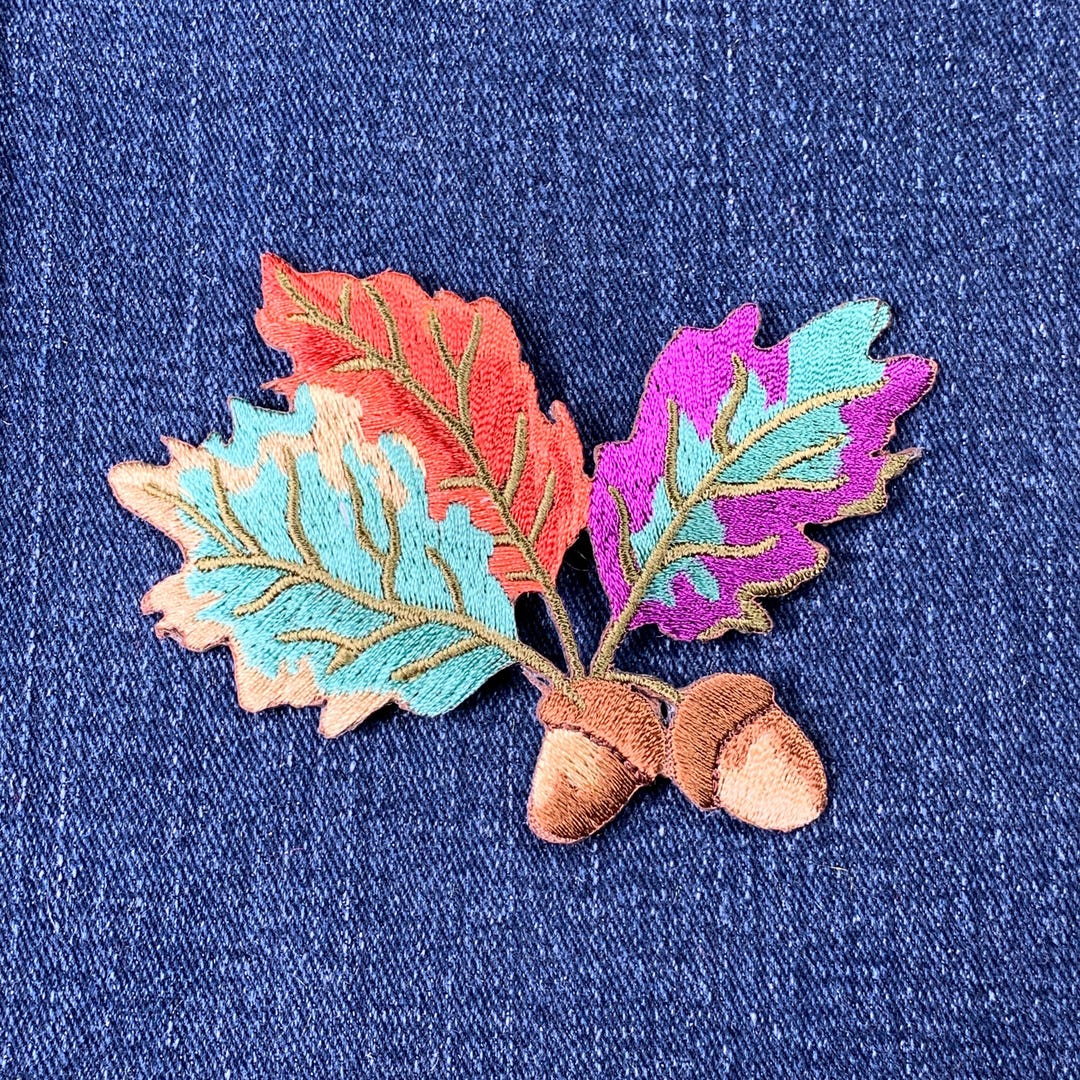 Acorns & Leaves Applique Patch - Fall Autumn Thanksgiving Embroidered ...