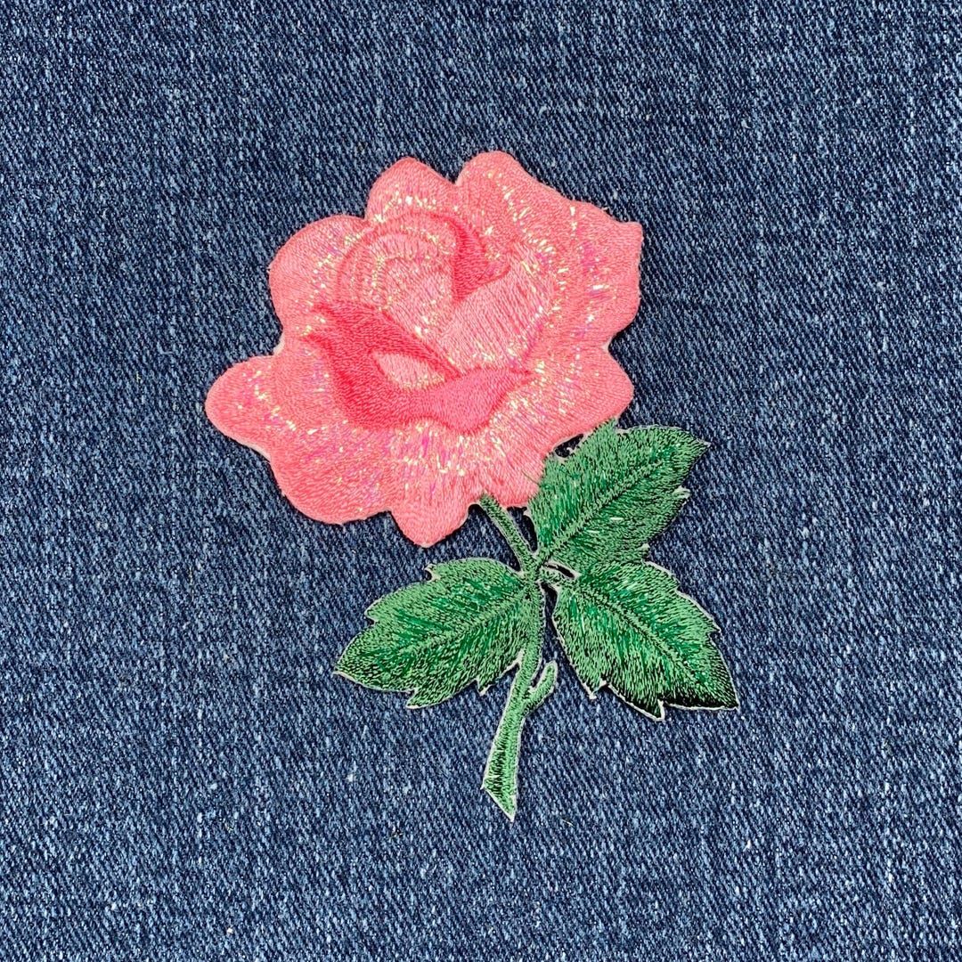 Pink Rose Applique Patch - Flower Garden Gardening Embroidered Badge 3 ...
