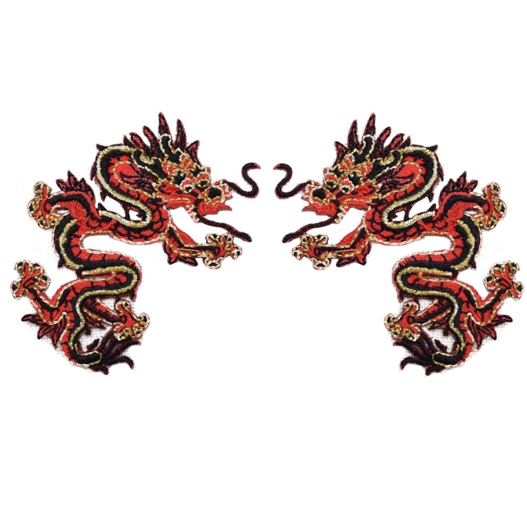 Medium Red Dragon Applique Patch Set - Power Strength Good Luck Badge 3 ...