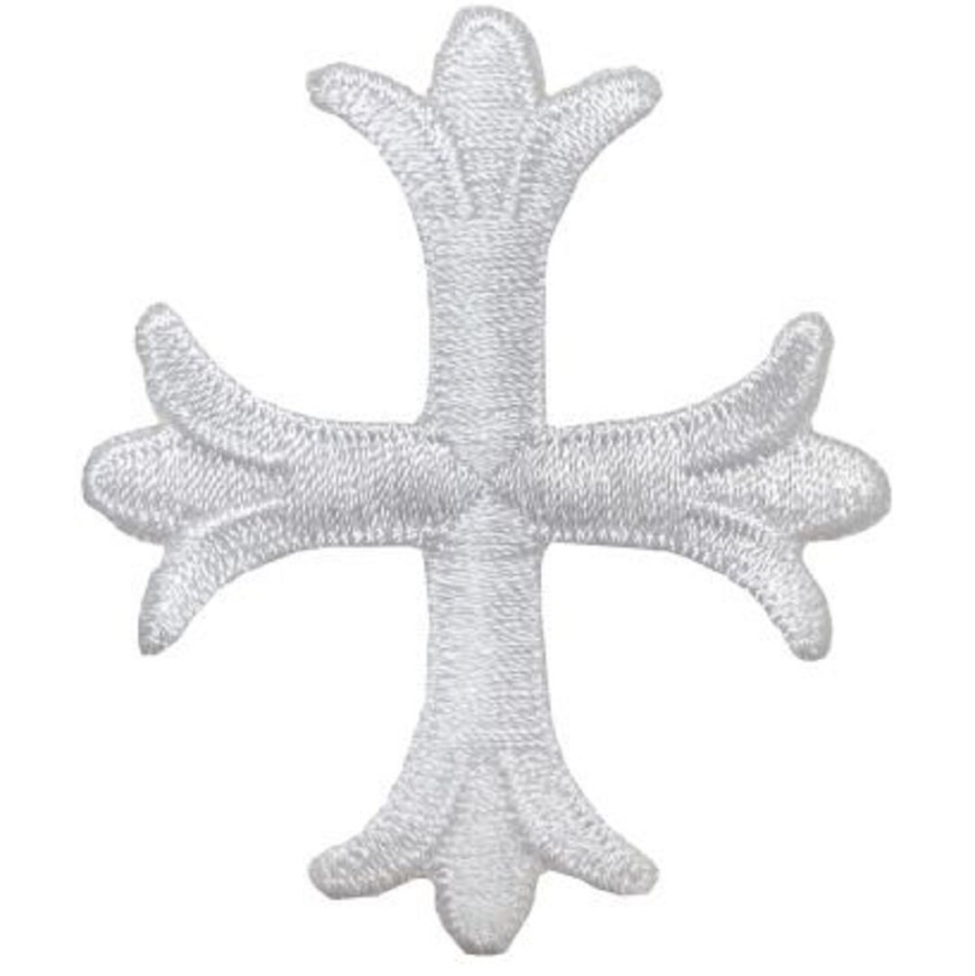 White Patonce Fleury Cross Applique Patch - Christian, Jesus Badge 2-1/ ...