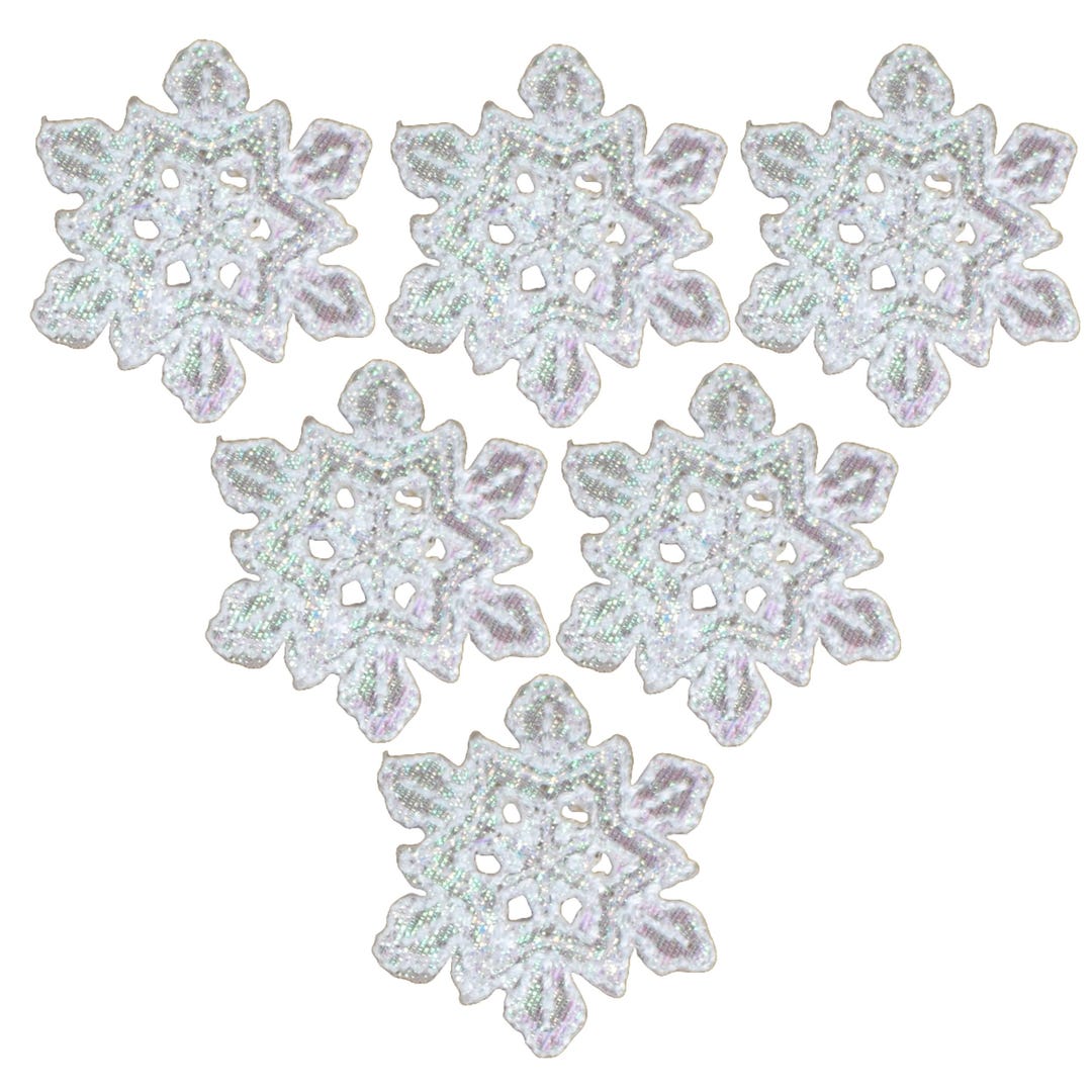 Mini White Snowflake Applique Patch - Iridescent Shimmery Snow Badge 1. ...