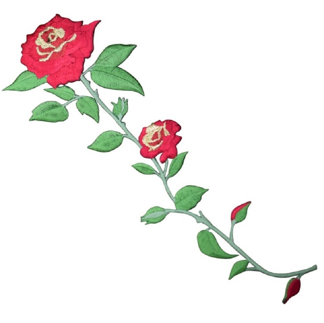 Extra Large Red Rose Applique Patch - Gold Accents Flower Bloom 9 ...