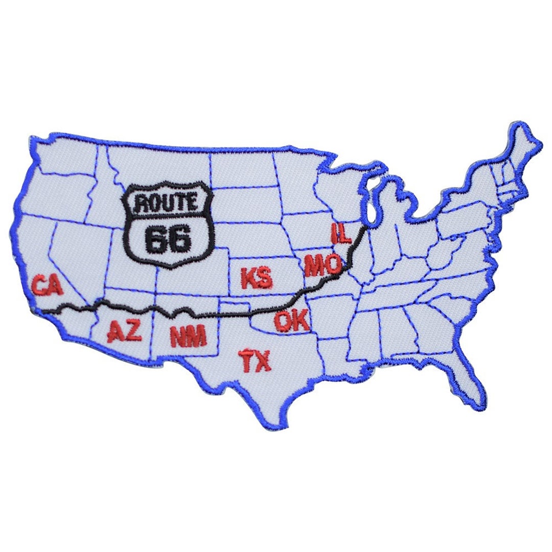 Route 66 Applique Patch - United States Map, Rt. 66 Badge 4-5/8" (iron ...