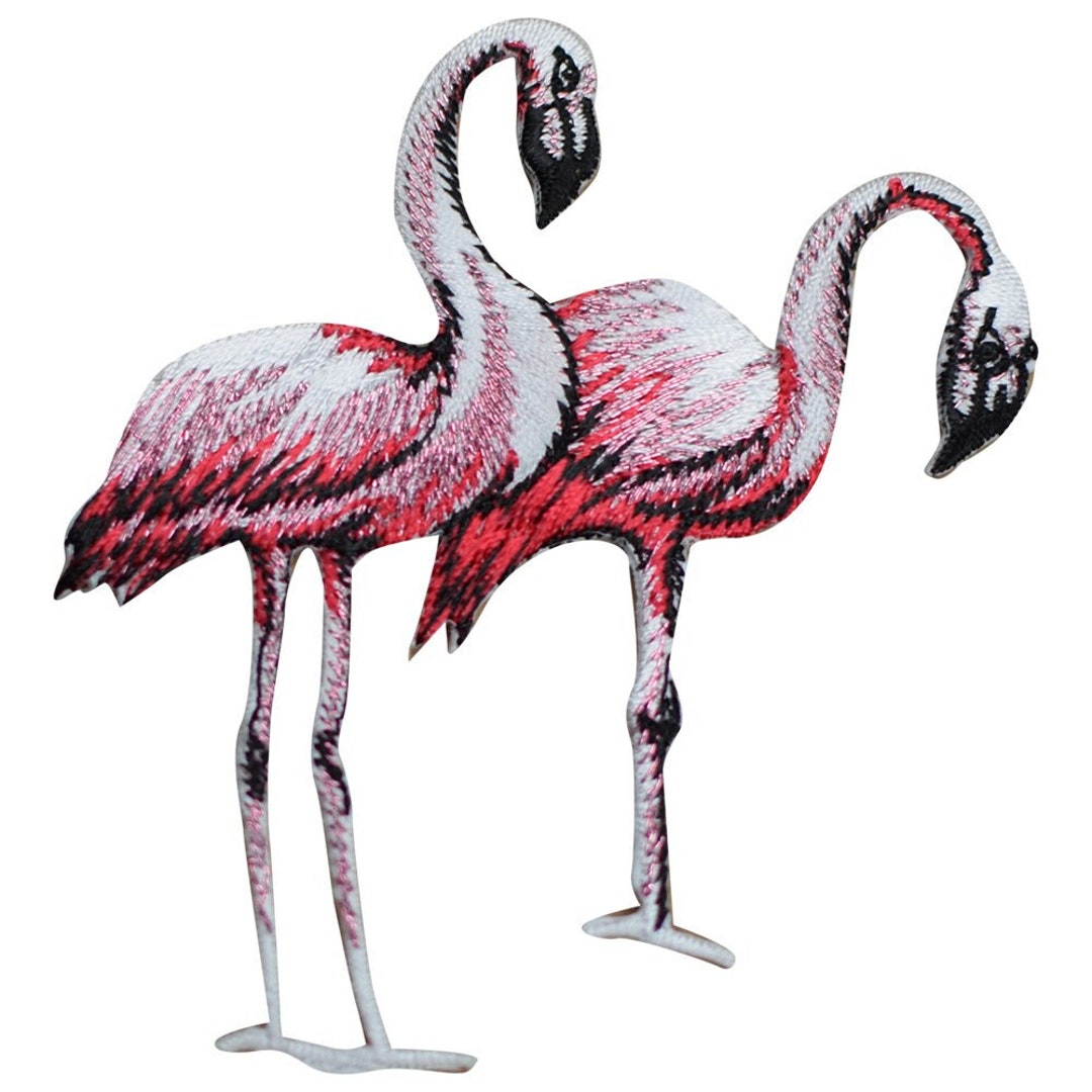 Flamingo Applique Patch - 100% Embroidered Shimmery Pink & White ...