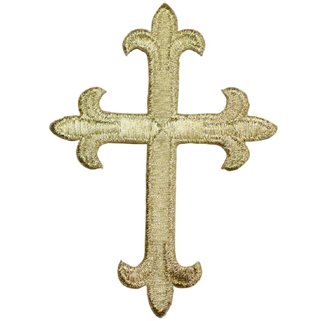 Large Cross Applique Patch - Metallic Gold Christian Jesus Church Badge ...
