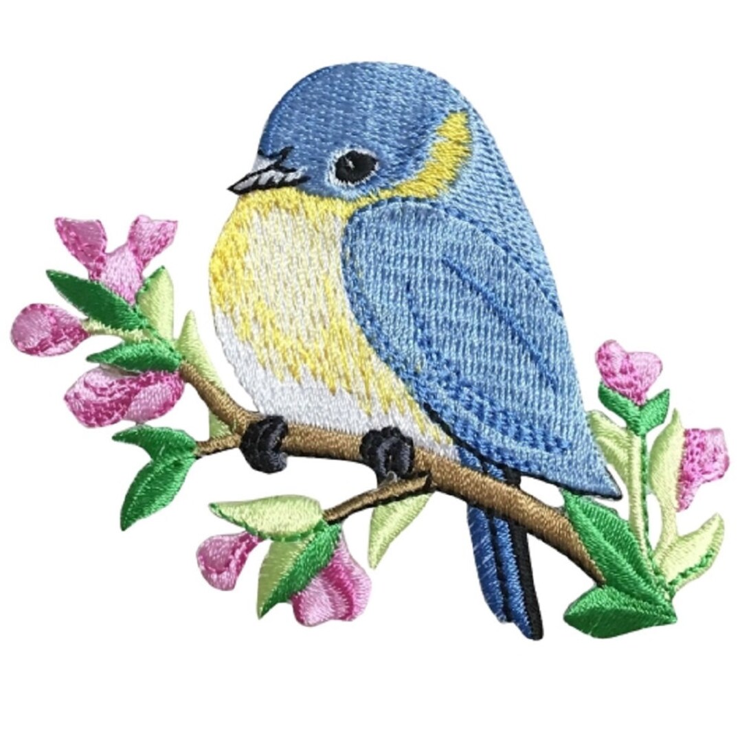 Bluebird Applique Patch Bird, Flowers, Branch 3.5 iron On - Etsy