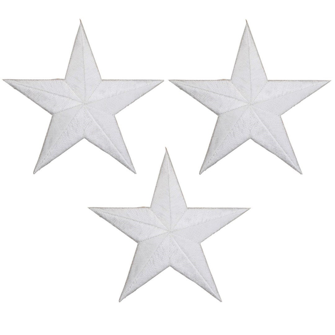 Large White Star Applique Patch - 100% Embroidered Badge 3-1/8" (3-pack ...