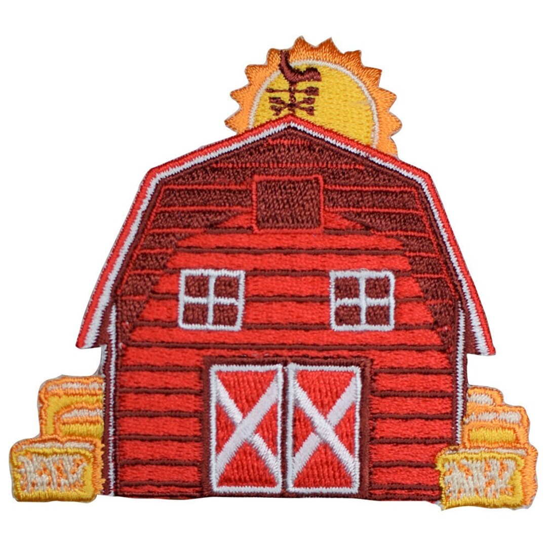 Farmhouse Applique Patch - Red Barn, Farm, Farmer, Rancher Badge 3 ...