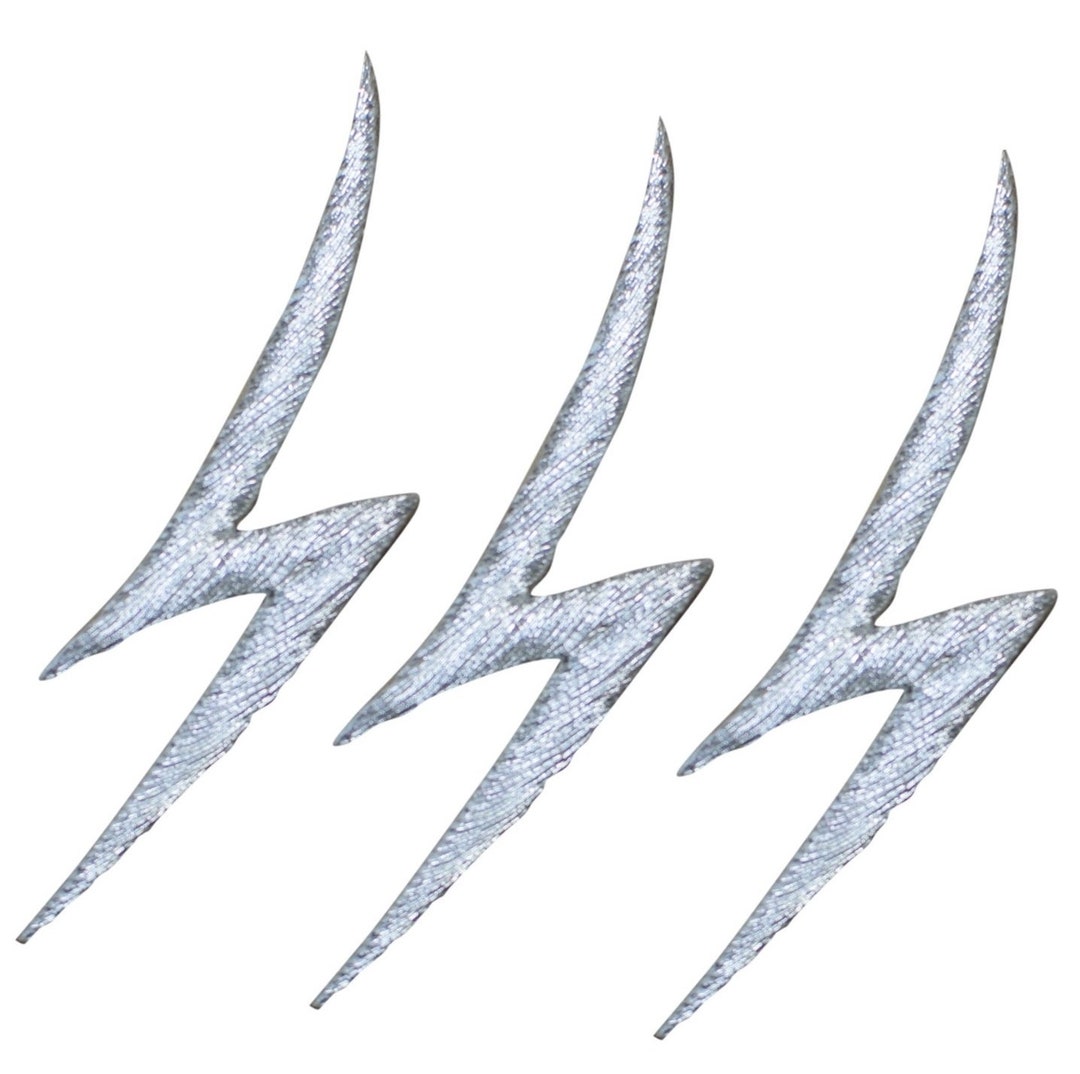 Lightning Bolt Applique Patch - Silver, Electricity 2-1/8" (3-pack ...