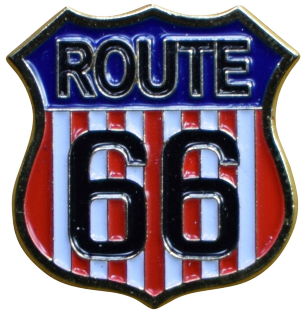 American Flag Route 66 Pin USA Red, White, and Blue Highway Sign, Made ...