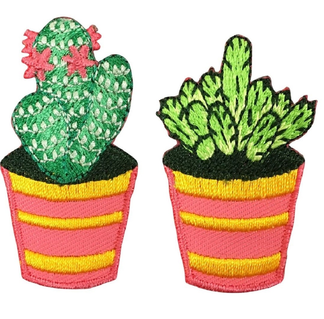 Cactus Applique Patch - Cacti, Flowers, Succulent Badge 1-5/8" (2-pack ...