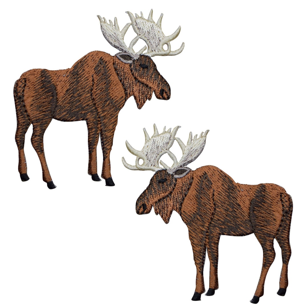 2-pack Moose Applique Patch Set - Embroidered Animal Badges 3" (iron On ...