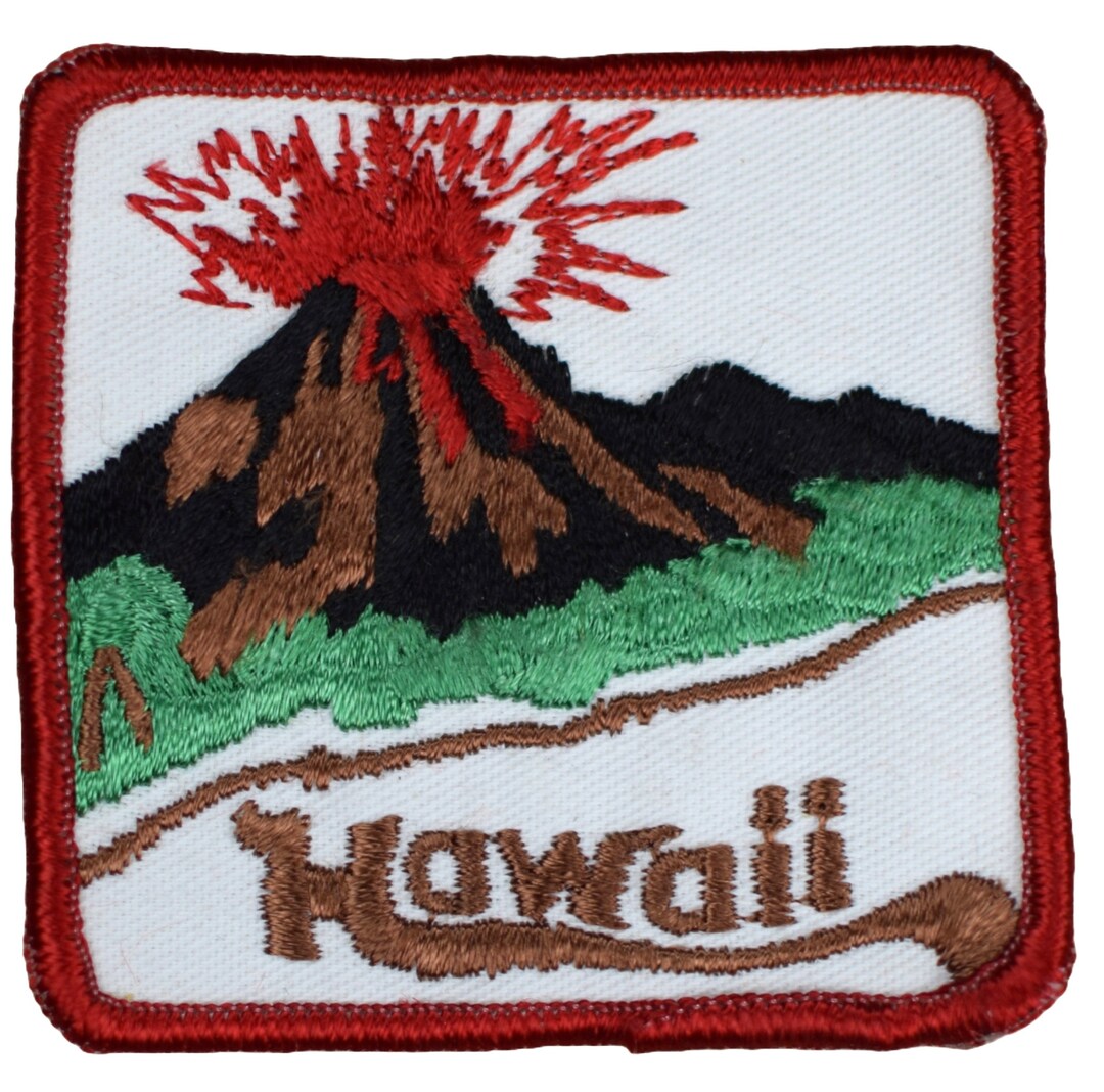 Large Vintage Hawaii Patch HI Volcano, Oahu, Maui, Kauai, Molokai Badge ...