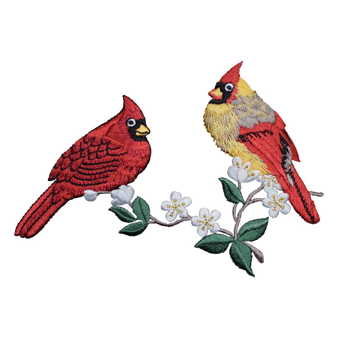 Two Cardinal Birds Applique Patch - Branch, Flowers 5.25" (iron On) - Etsy