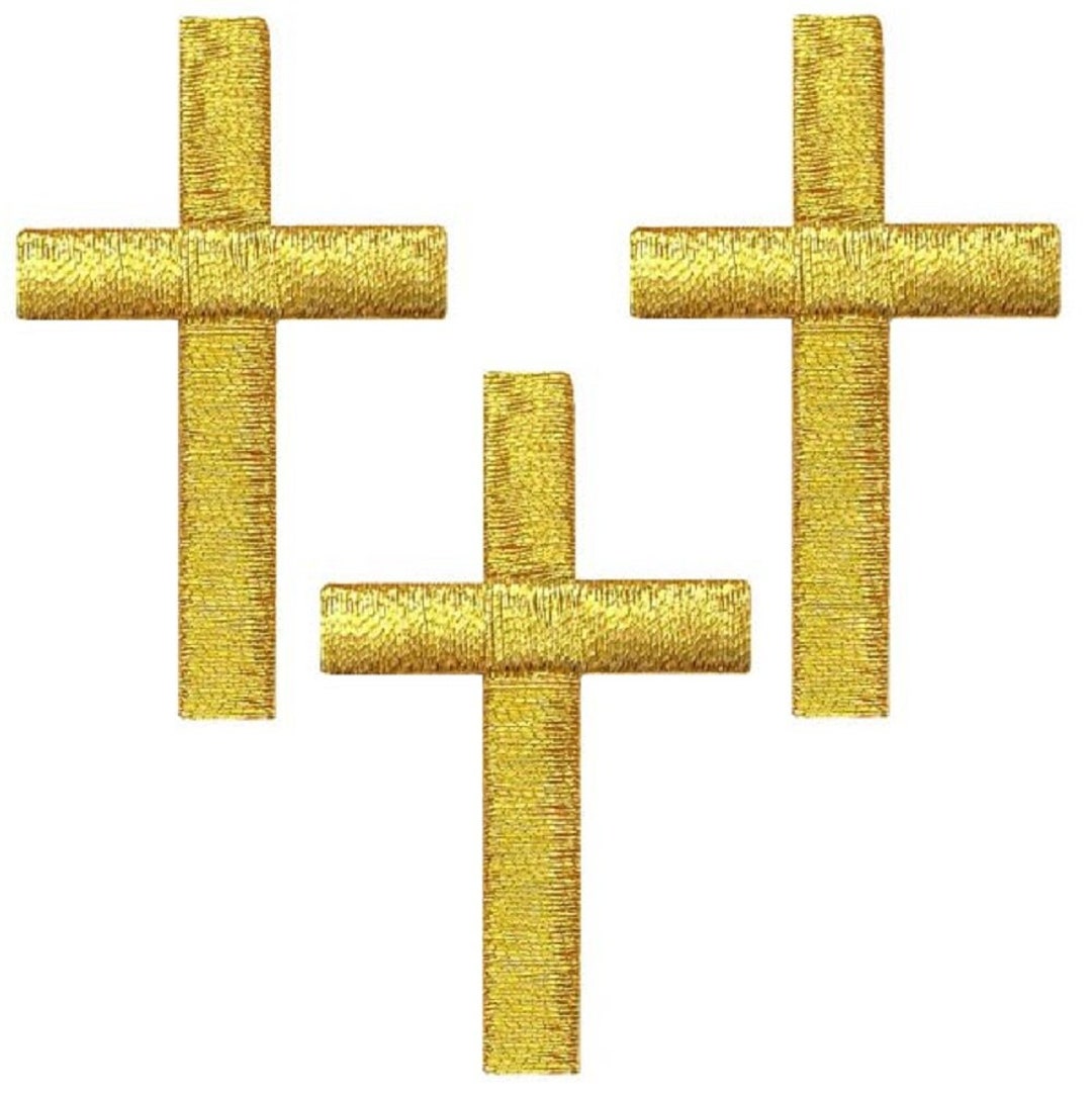 Medium Cross Applique Patch - Gold Jesus Christian Badge 2" (3-pack ...
