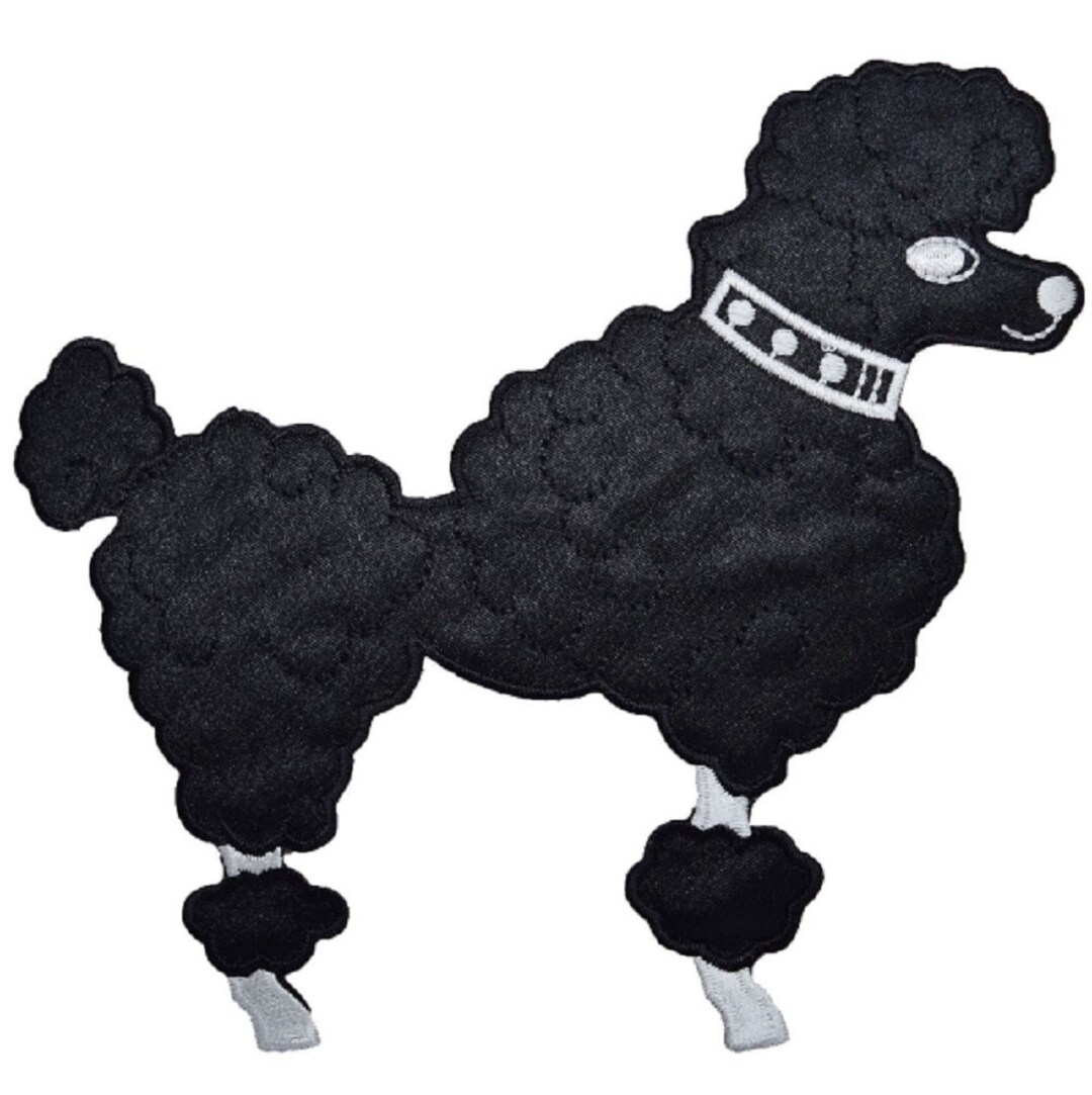 Large Poodle Applique Patch - Black Dog Facing Right, Sock Hop 6" (iron ...