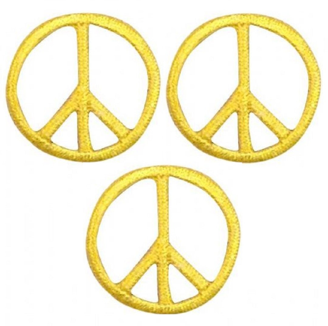 Mini Peace Sign Patch Applique - Yellow Embroidered Badge 1" (3-pack ...