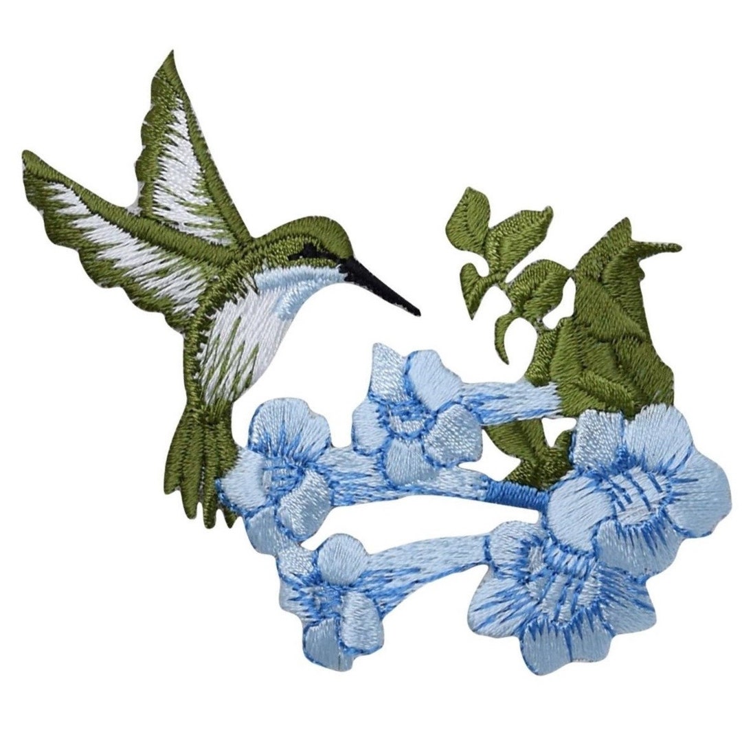 Hummingbird Applique Patch - Blue Flowers, Bird Badge 3.5" (iron On) - Etsy