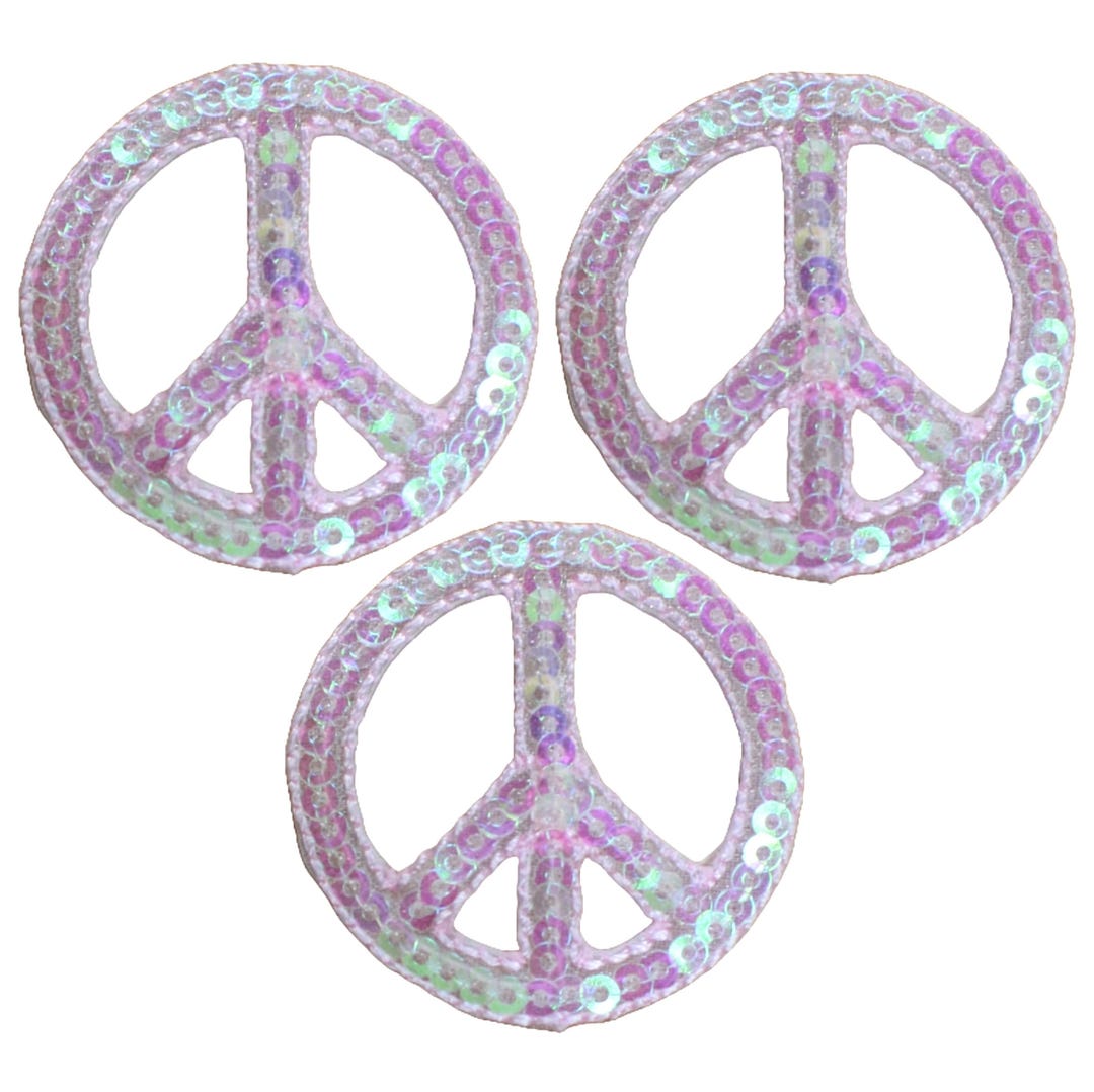Peace Sign Applique Patch - Pink Sequin World Peace Badge 1.5" (3-pack ...