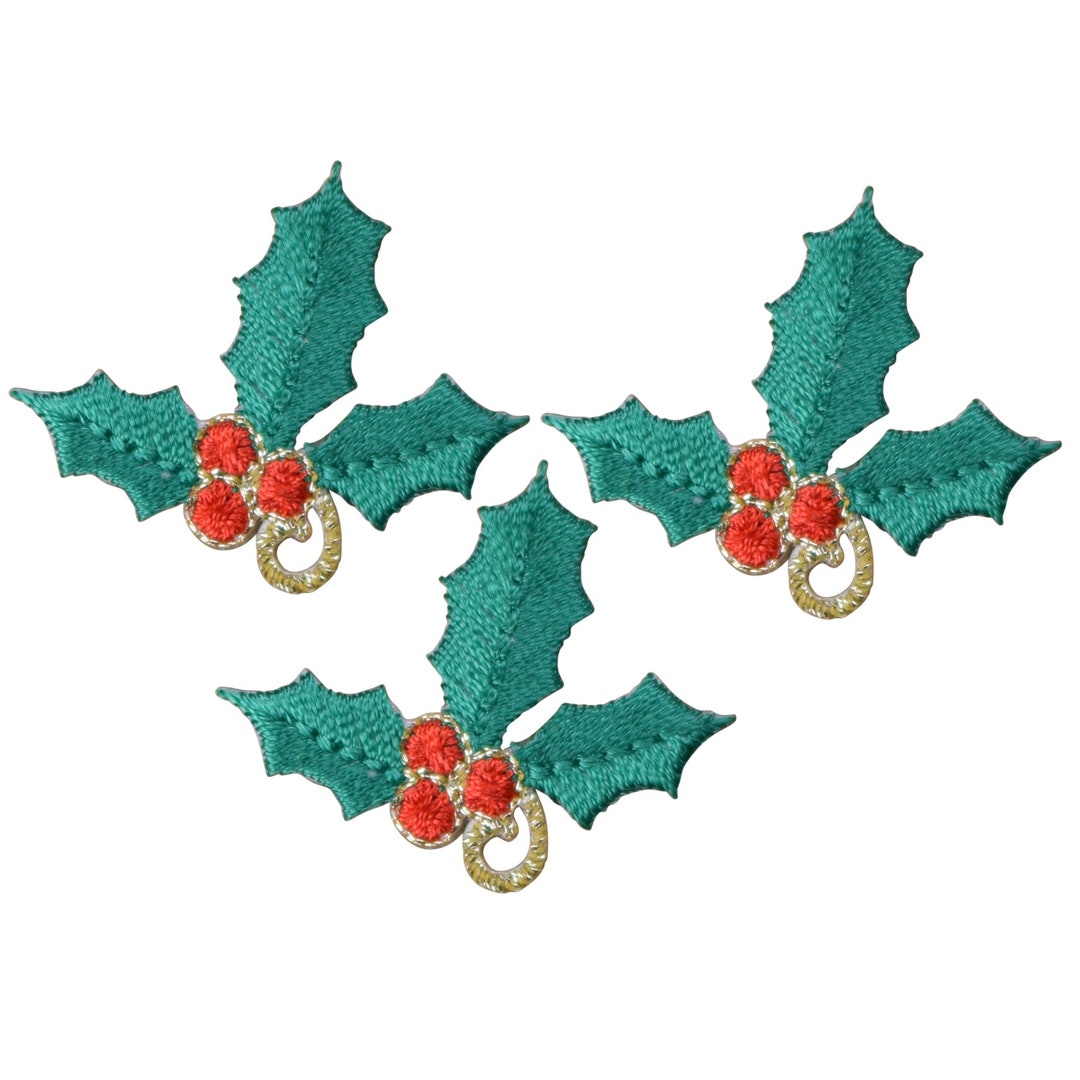 Mini Christmas Holly Applique Patch - Holiday Badge 1-3/8" (3-pack ...