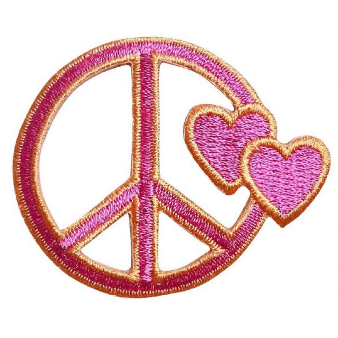Peace Sign Applique Patch Pink/orange Hearts, Love Badge 2-1/8 iron On ...