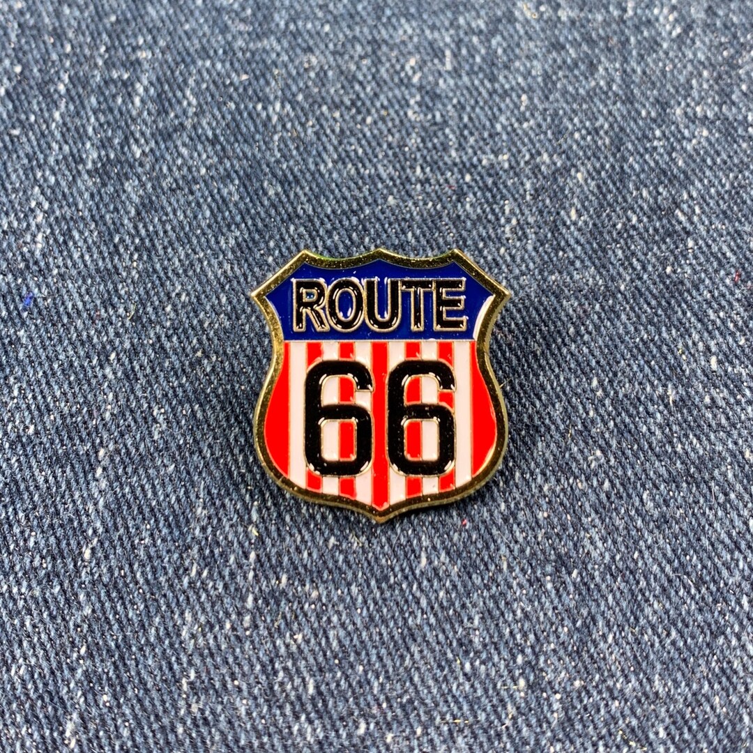 American Flag Route 66 Pin USA Red White Blue Highway Sign Cast Metal ...