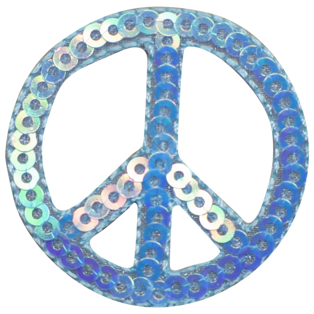 Peace Sign Applique Patch - Light Blue Sequin World Peace Badge 1.5 ...
