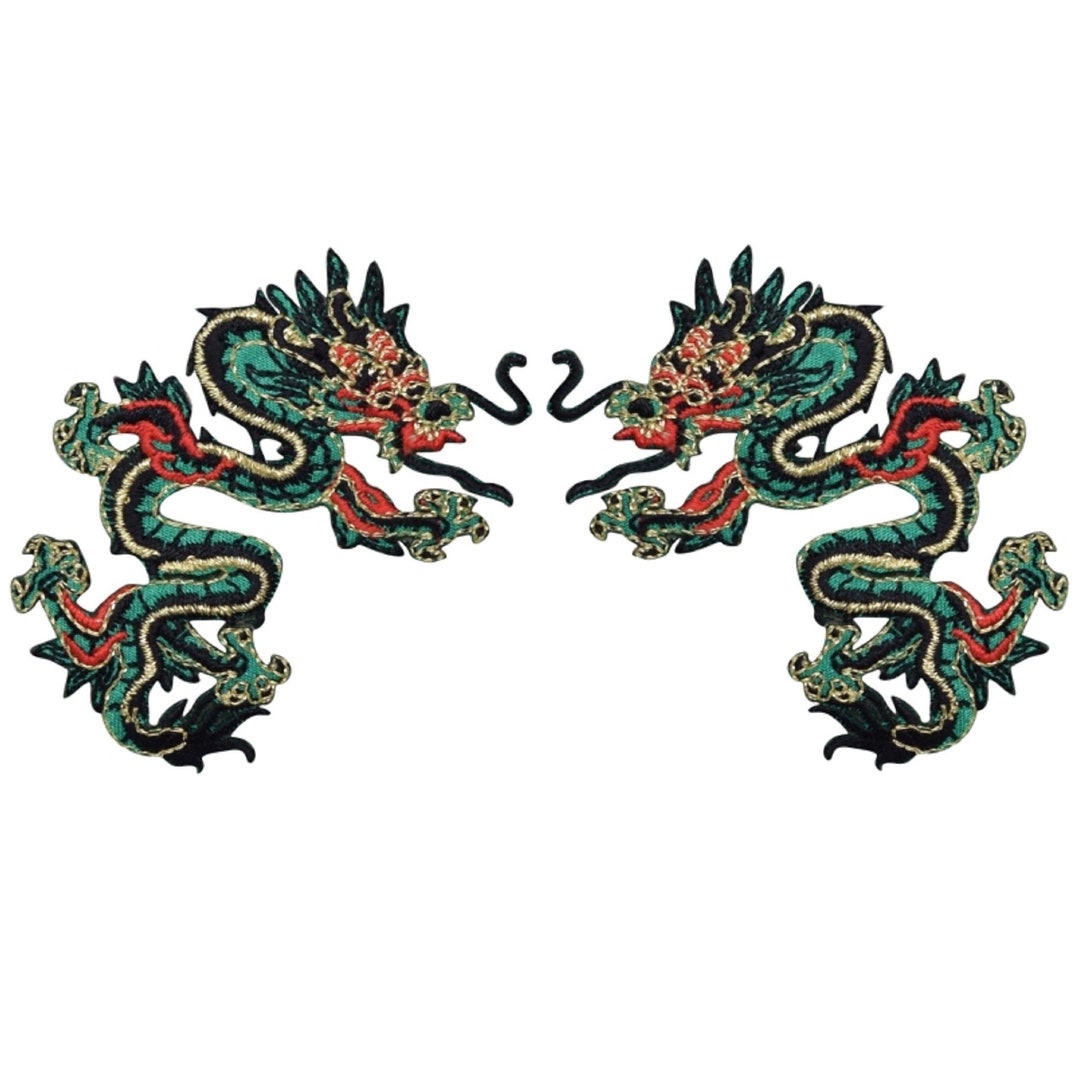 Medium Green Dragon Applique Patch Set - Power, Strength, Good Luck ...