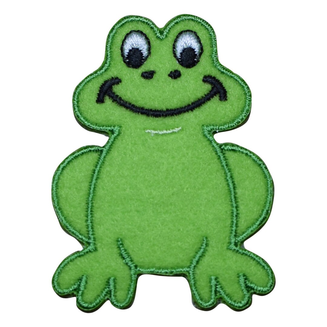 Frog Applique Patch Smiling Green Felt Froggy Badge 225 Iron On Etsy