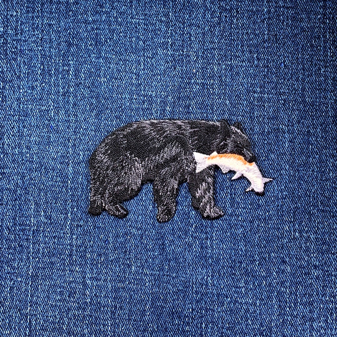 Black Bear Applique Patch - Salmon Fish Embroidered Badge 3-1/8" (iron ...