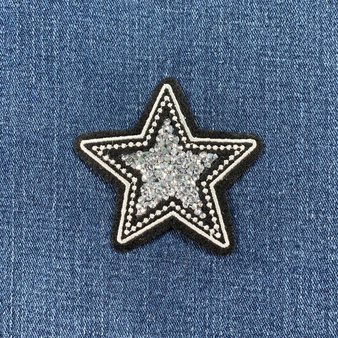 Crushed Crystal Star Applique Patch: Black, White & Silver (2-7/8 ...