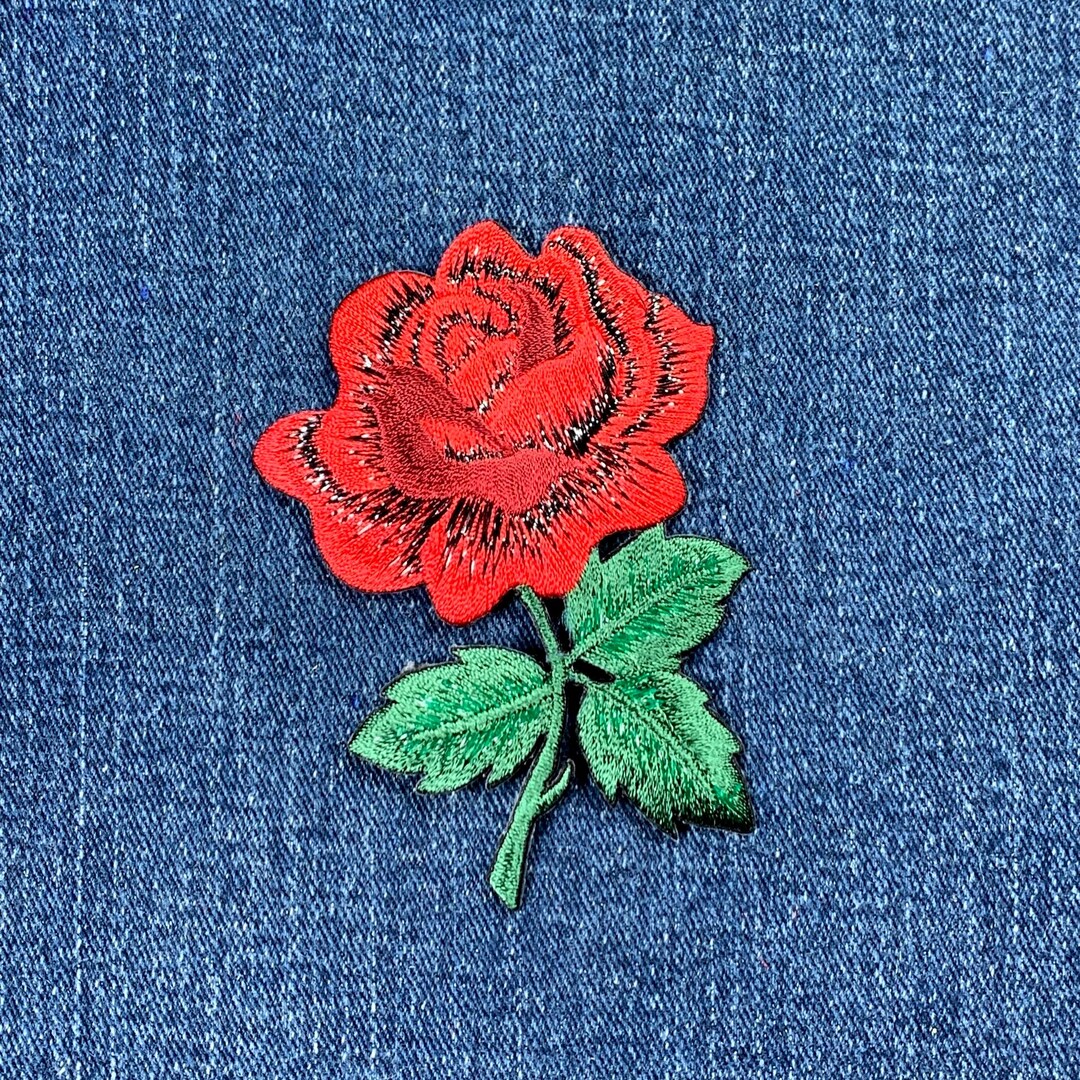 Red Rose Applique Patch - Flower Love Gardening Embroidered Badge 3-1/8 ...