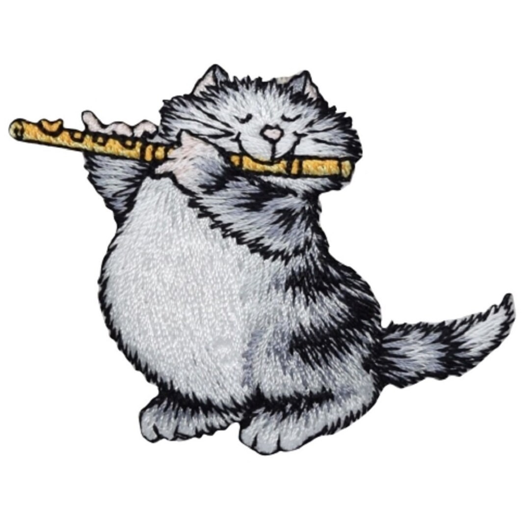 Cat Applique Patch - Flute, Musical Kitty Badge 3" (iron On) - Etsy