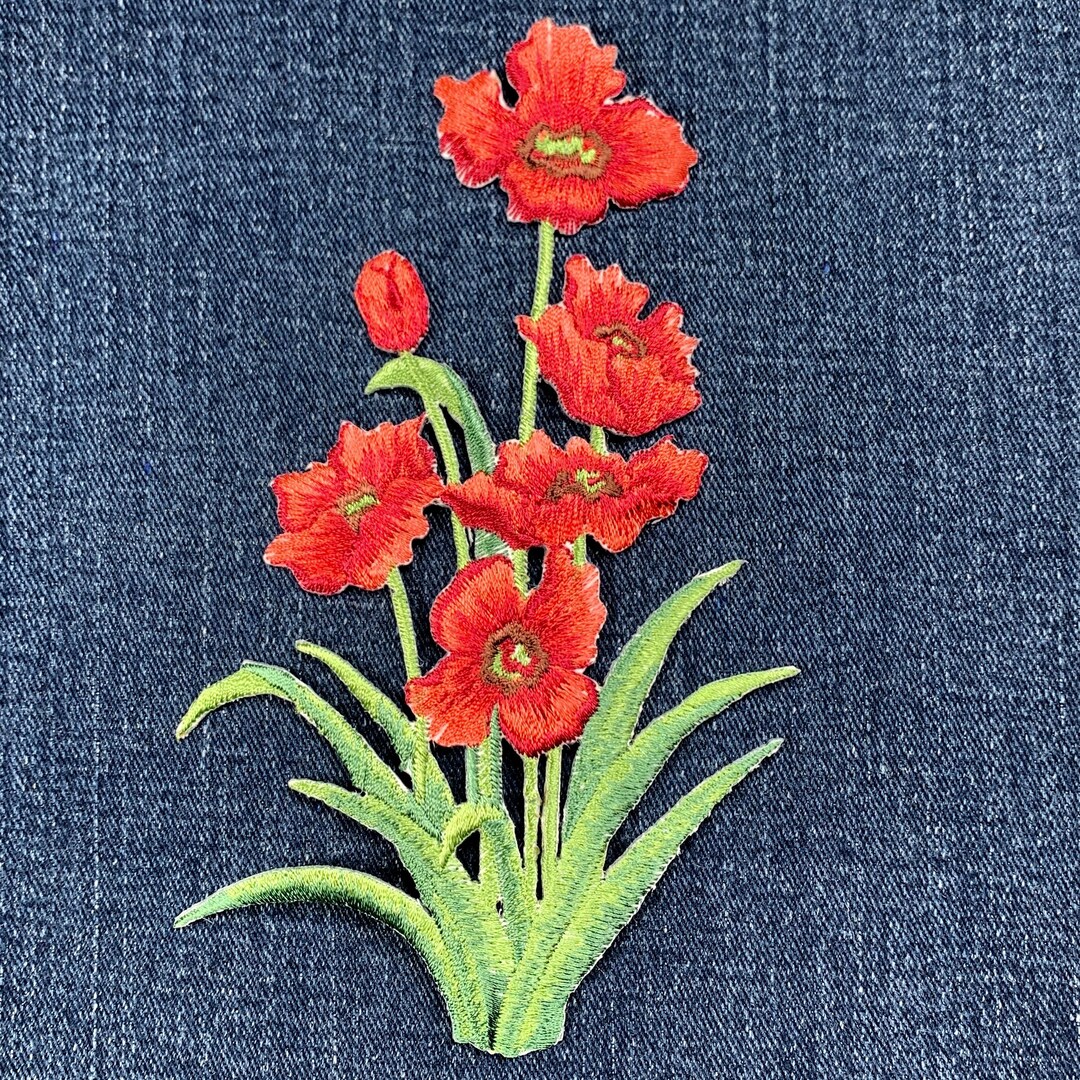 Extra Large Poppy Applique Patch - Embroidered Flower Badge 6" (iron On ...