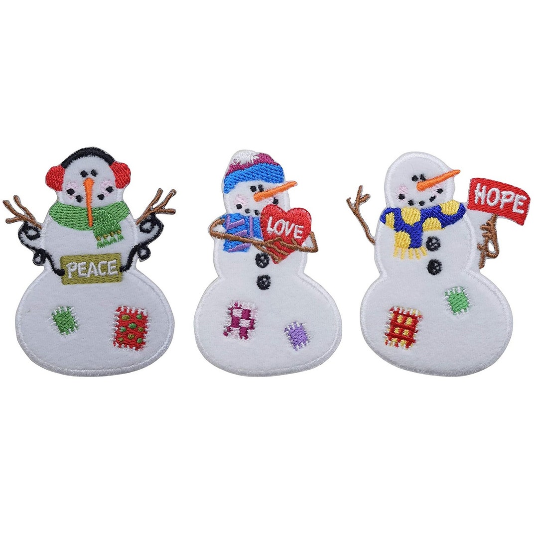 Snowman Applique Patch Set Winter Christmas Snow Badge 3-pack, Iron On ...