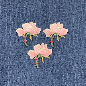 Mini Pink Rose Applique Patch - Flower Bloom Gardening Badge 1-3/8 ...