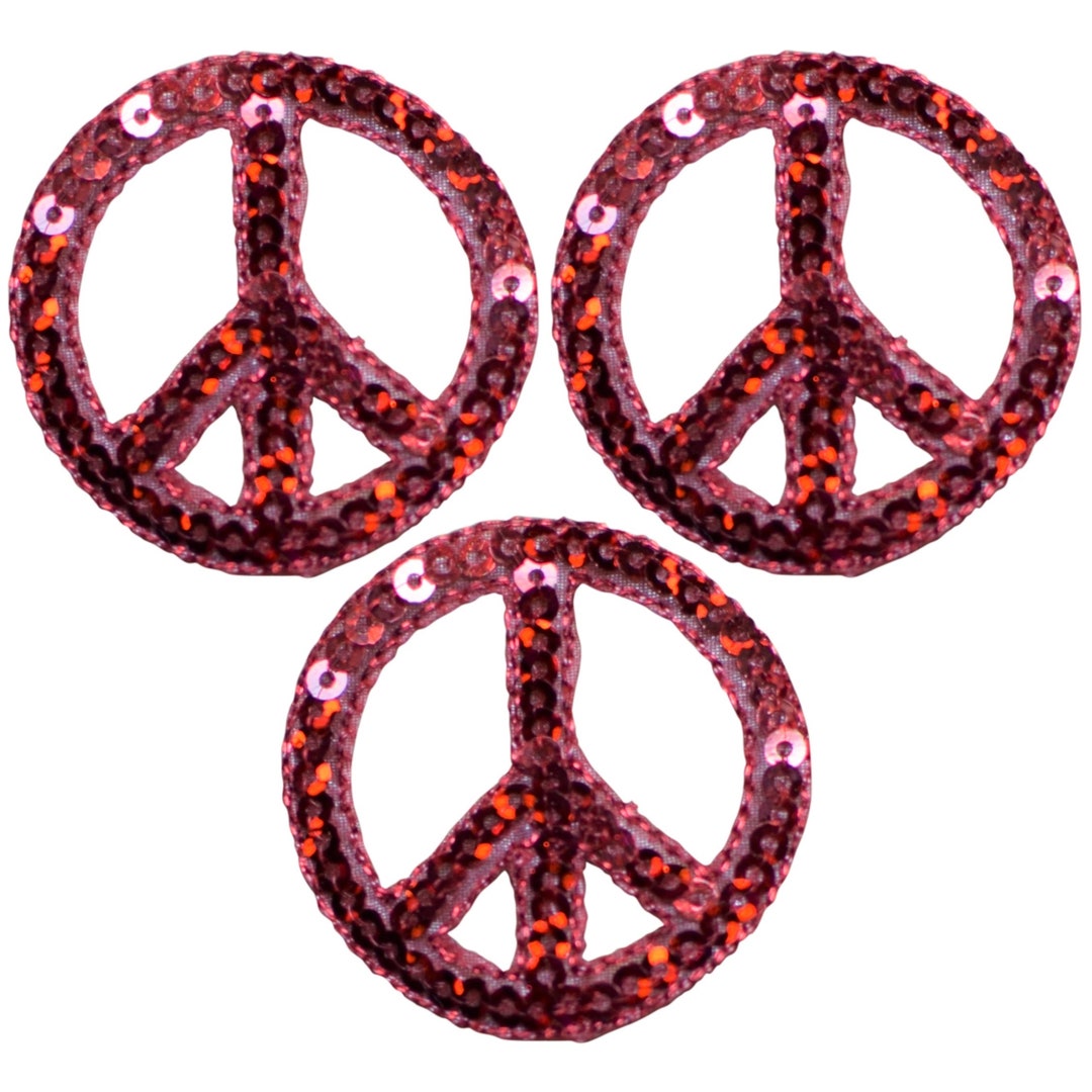 Red Peace Sign Applique Patch - Sequin World Peace Badge 1.5" (3-pack ...