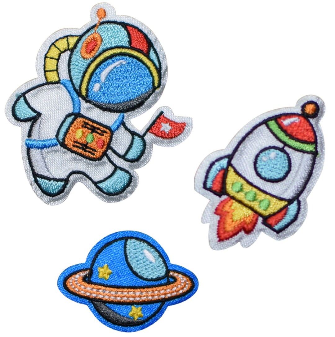 Astronaut, Rocket, Planet Applique Patch Set Outer Space 3 Pieces, Iron ...