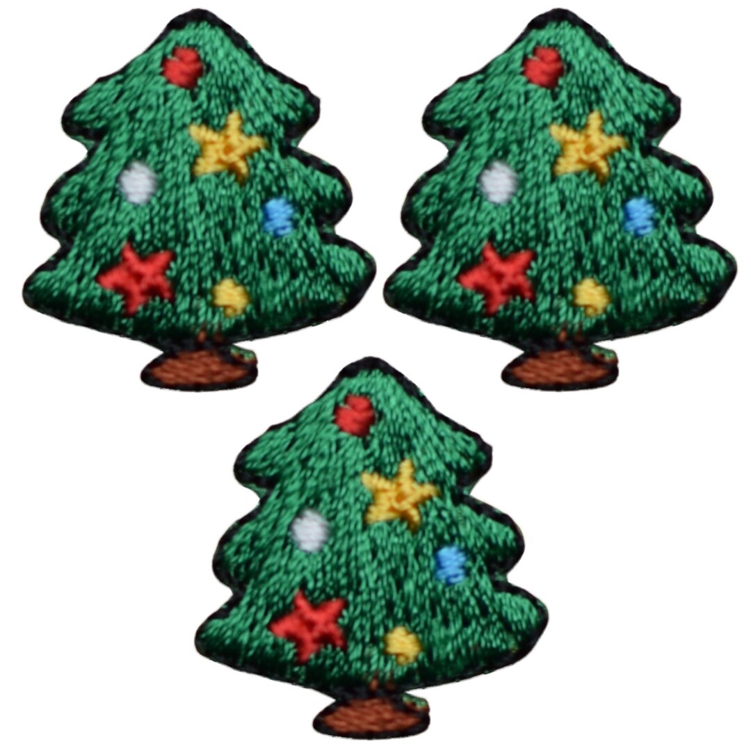 Mini Christmas Tree Applique Patch - Ornaments, Lights 7/8" (3-pack ...