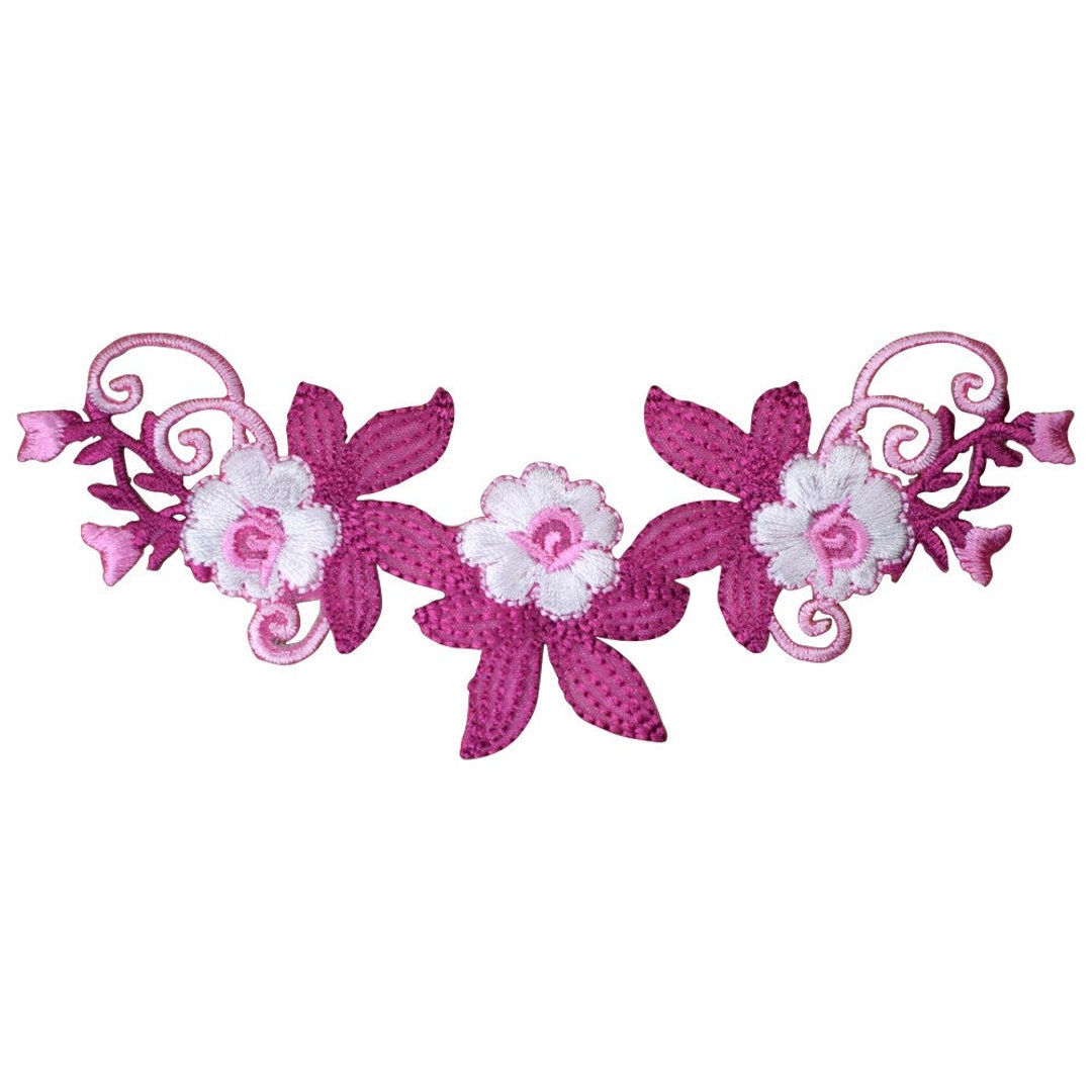 Large Flower Applique Patch - Pink Fuchsia White Bloom Badge 5-3/8 ...