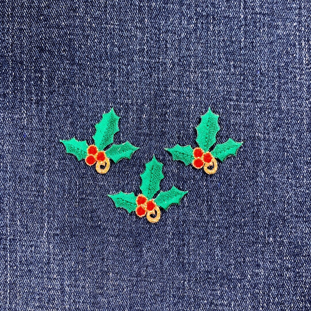 3-pack Christmas Holly Applique Patch - Embroidered Holiday Badge 1-3/8 ...