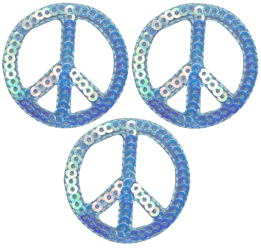 Light Blue Peace Sign Applique Patch - Sequin World Peace 1.5" (3-pack ...