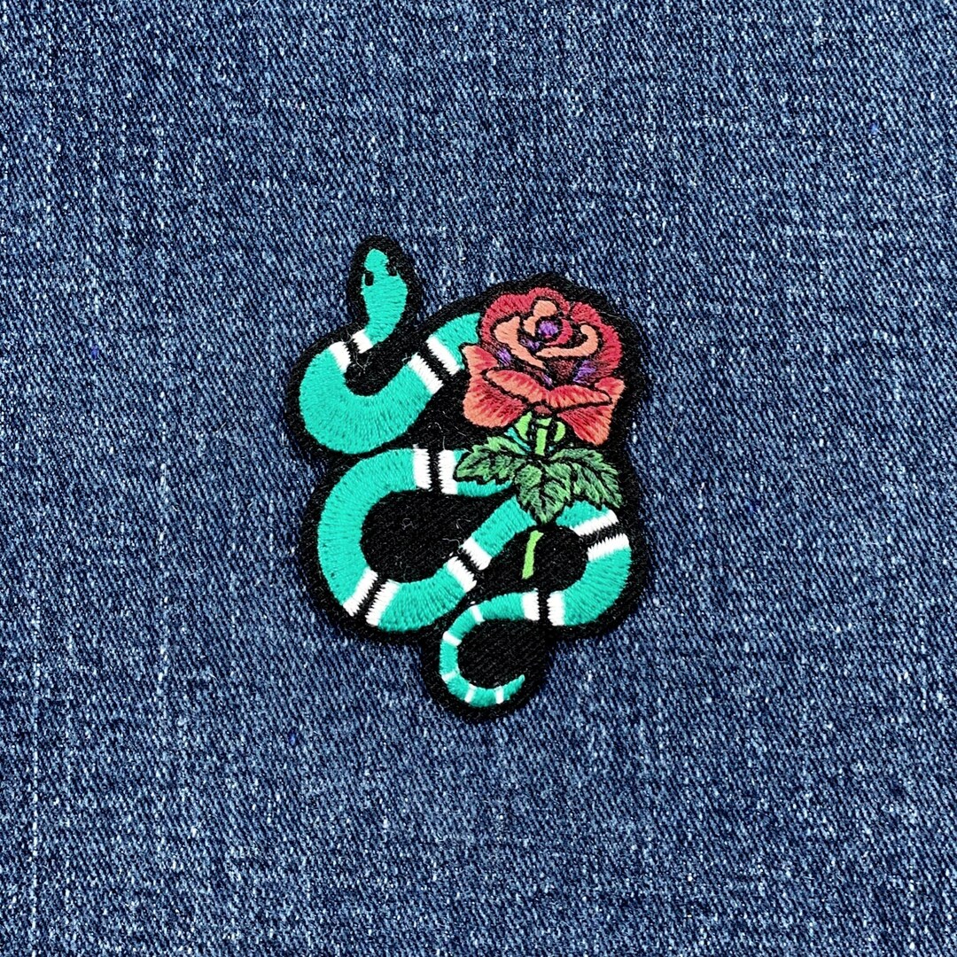 Snake & Rose Applique Patch - Embroidered Flower Reptile Badge 2.5 ...