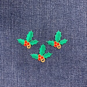 Mini Christmas Holly Applique Patch Holiday Badge 1-3/8 3-pack, Iron On ...