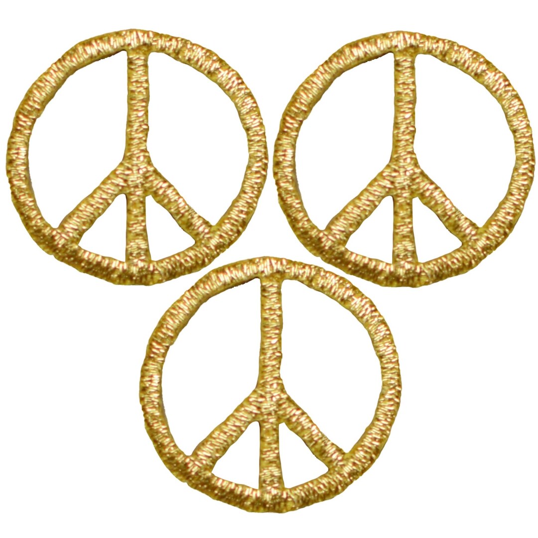 Mini Peace Sign Patch Applique - Metallic Gold Embroidered Badge 1" (3 ...